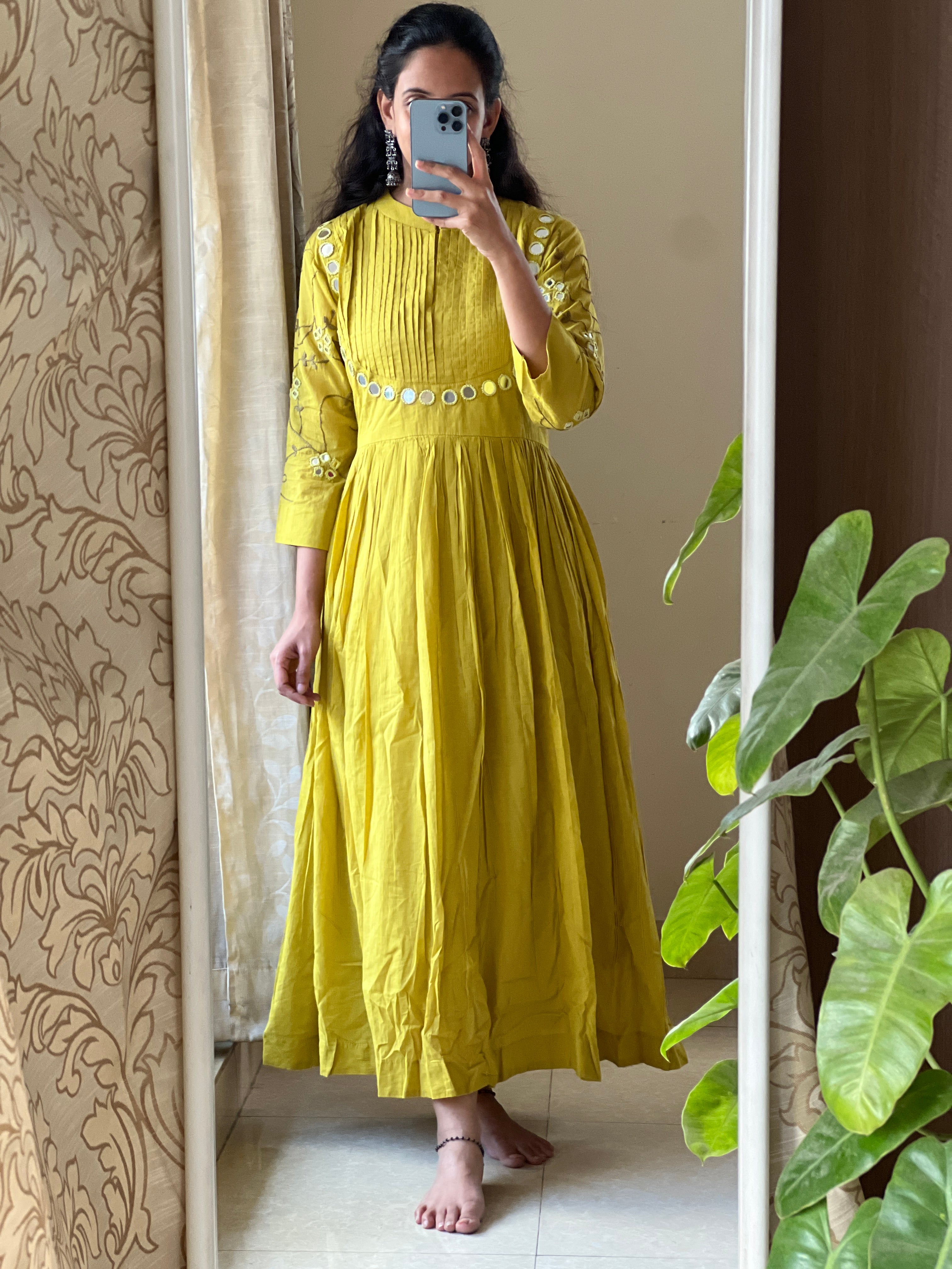 A0168 Mulmul mirror work frock style – Kaluva Closet